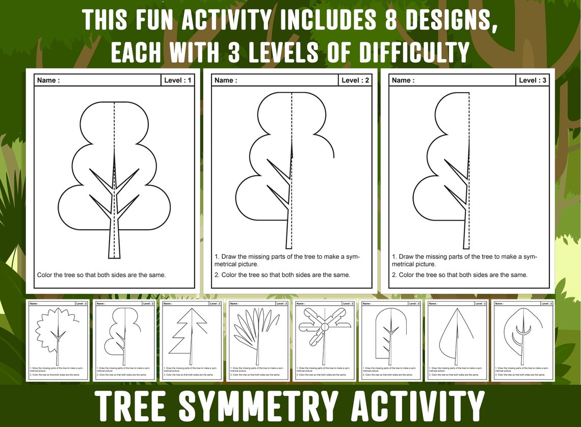 Tree Symmetry Worksheet, Tree Theme Lines of Symmetry Activity, 24 ...