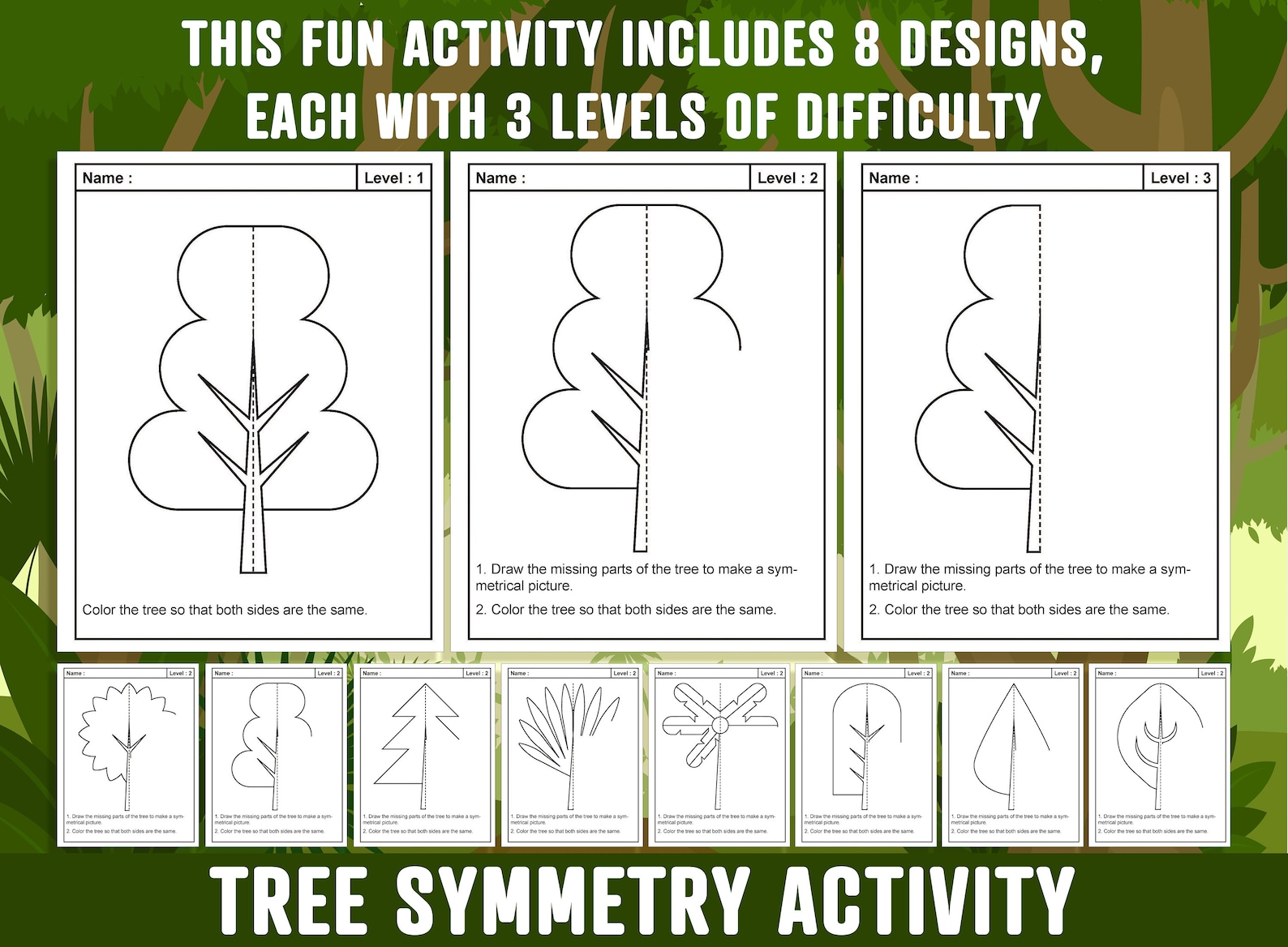 Tree Symmetry Worksheet Tree Theme Lines of Symmetry | Etsy