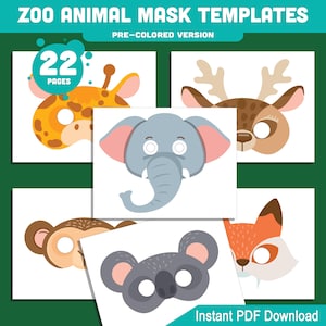 Jungle & Zoo Animal Mask Templates: 22-page Printable Craft for Kids ...