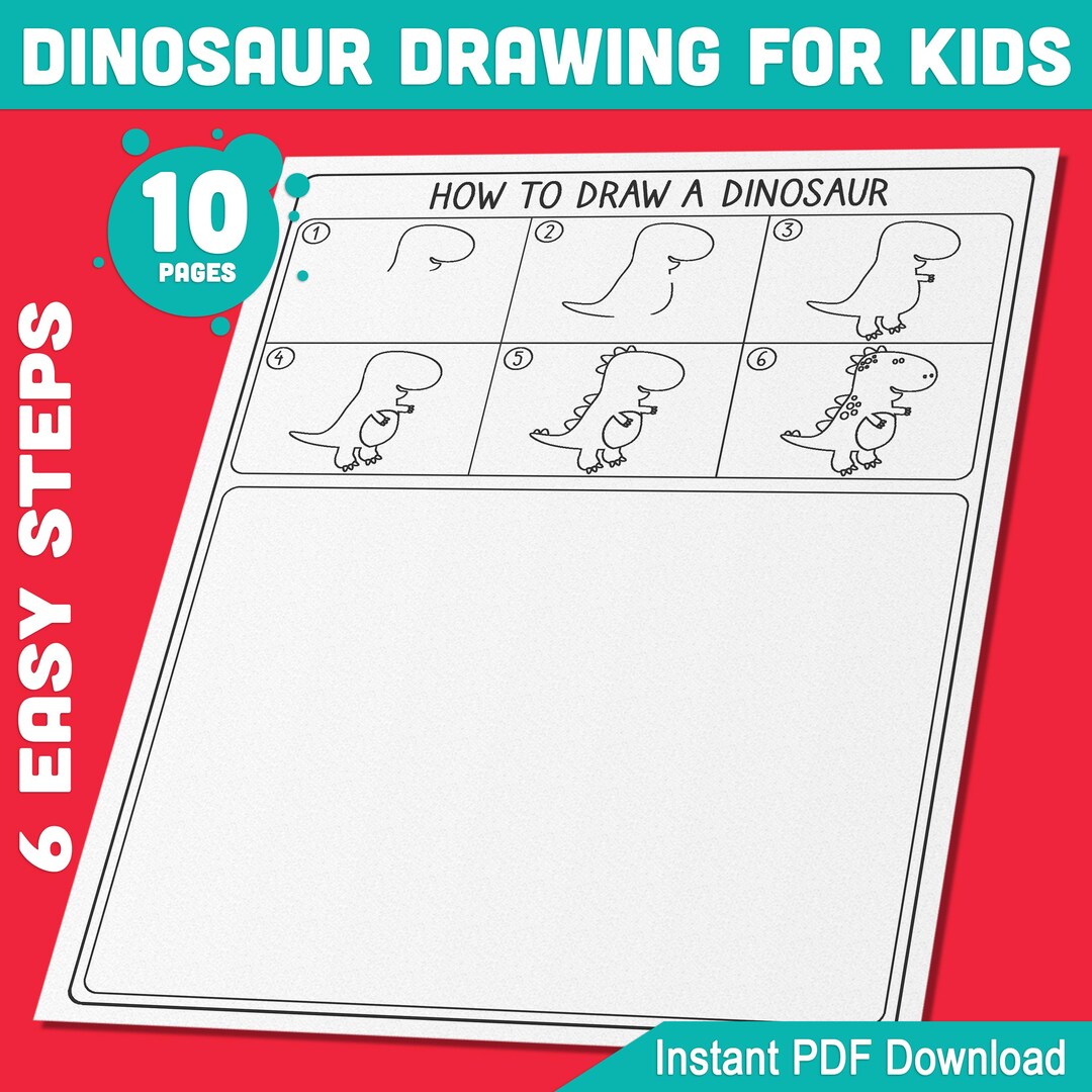 Dinosaur Drawing for Kids: Fun Step-by-step Tutorial With 5 Coloring ...