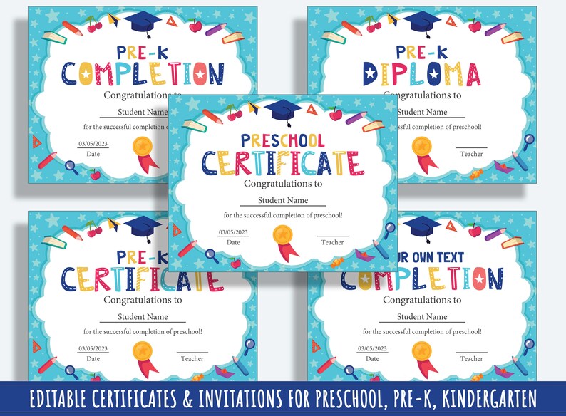 Certificate of Completion Editable End of Year Diplomas - Etsy