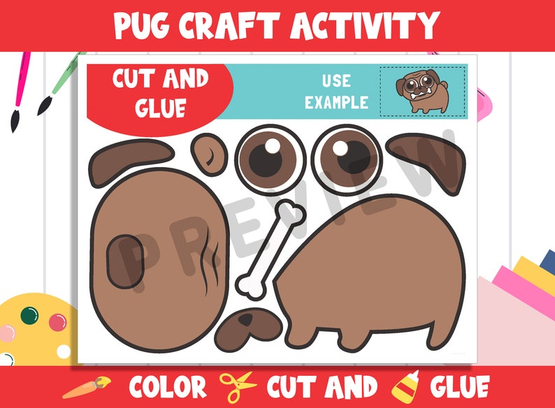 Cute Pug / Dog Craft Activity - Color, Cut, and Glue for Prek to 2nd ...