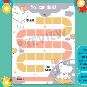 Printable Elephant Reward Chart for Kids, Adorable Animal Behavior ...