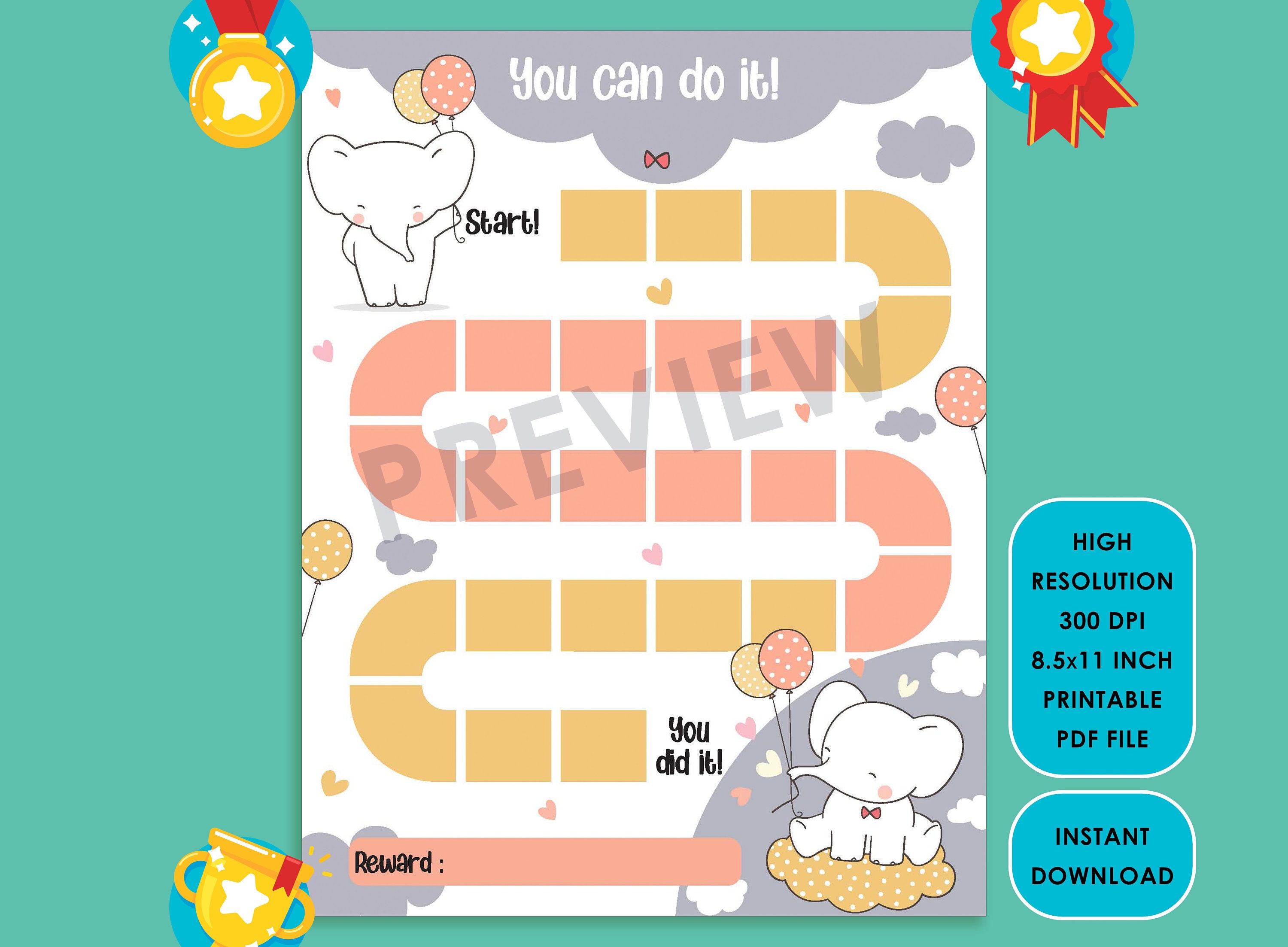 Printable Elephant Reward Chart for Kids, Adorable Animal Behavior ...