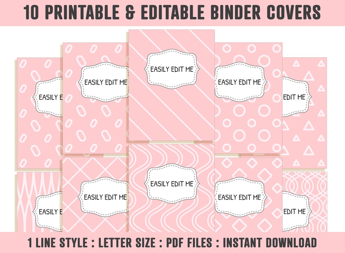 Pink Binder Cover, 10 Printable & Editable Covers+spines, Binder Insert ...
