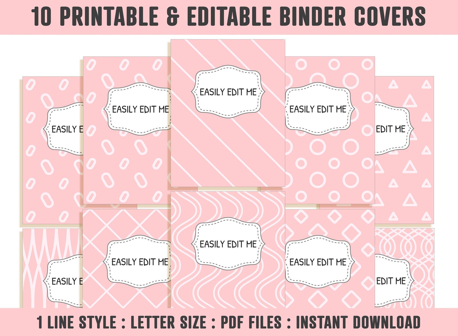 Pink Binder Cover, 10 Printable & Editable Covers+spines, Binder Insert ...
