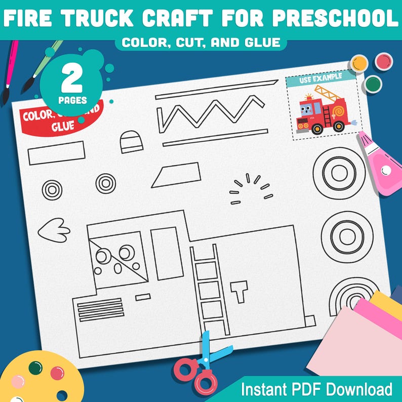 Fire Truck Craft for Preschool: Fun DIY Color, Cut, and Glue Activity ...