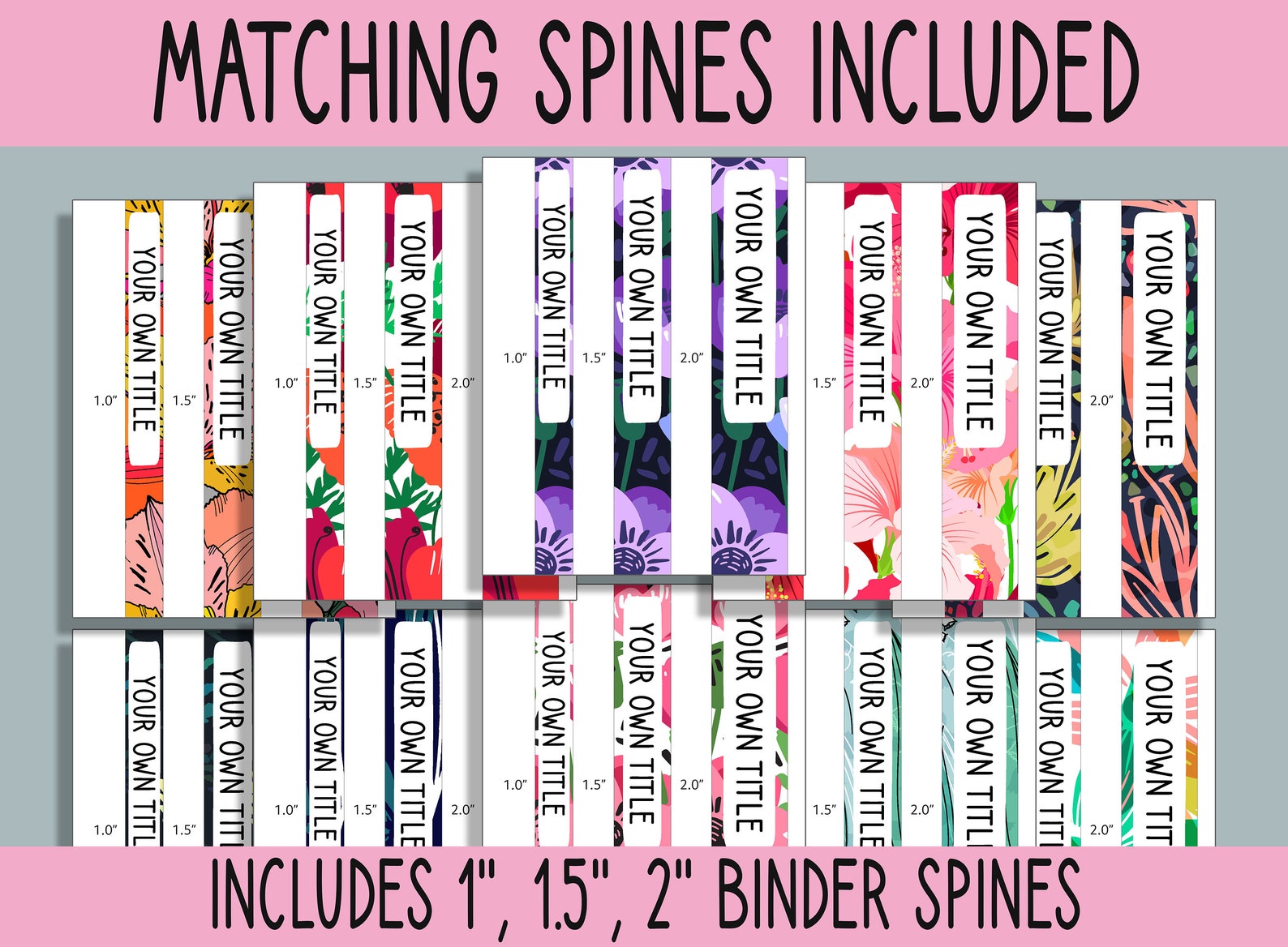10 Editable Flower Pattern Binder Covers, Includes 1, 1.5, 2" Spines ...