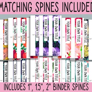 10 Editable Flower Pattern Binder Covers, Includes 1, 1.5, 2" Spines ...