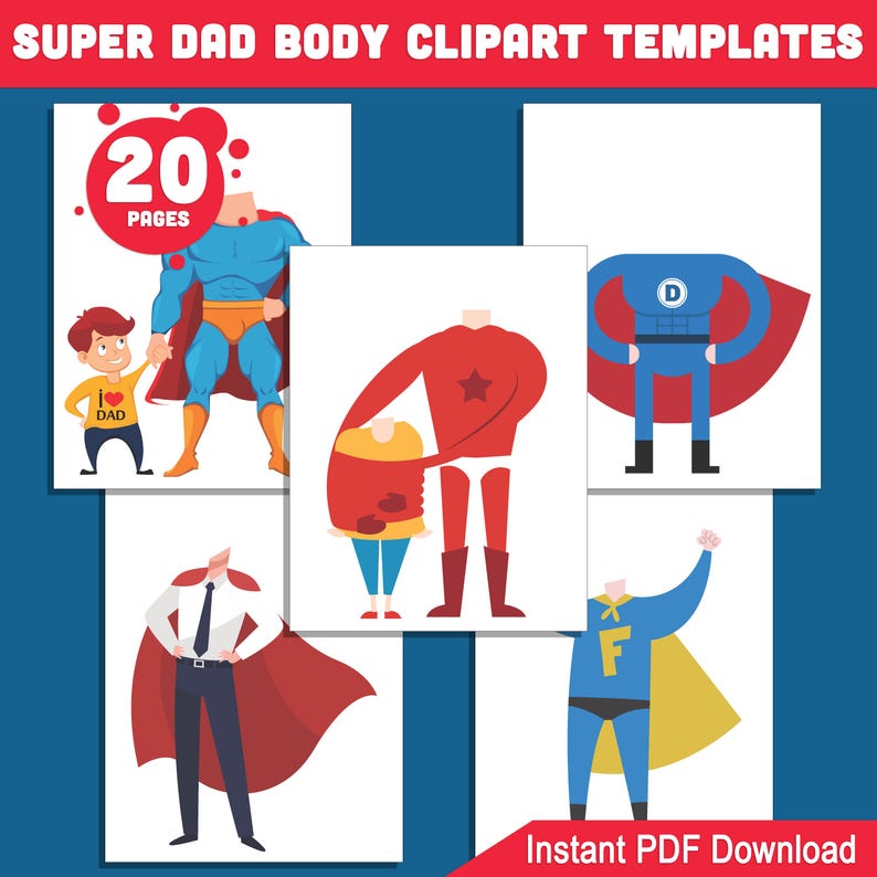 Super Dad Body Clipart Templates: Fun Printable Designs for Kids, Add ...