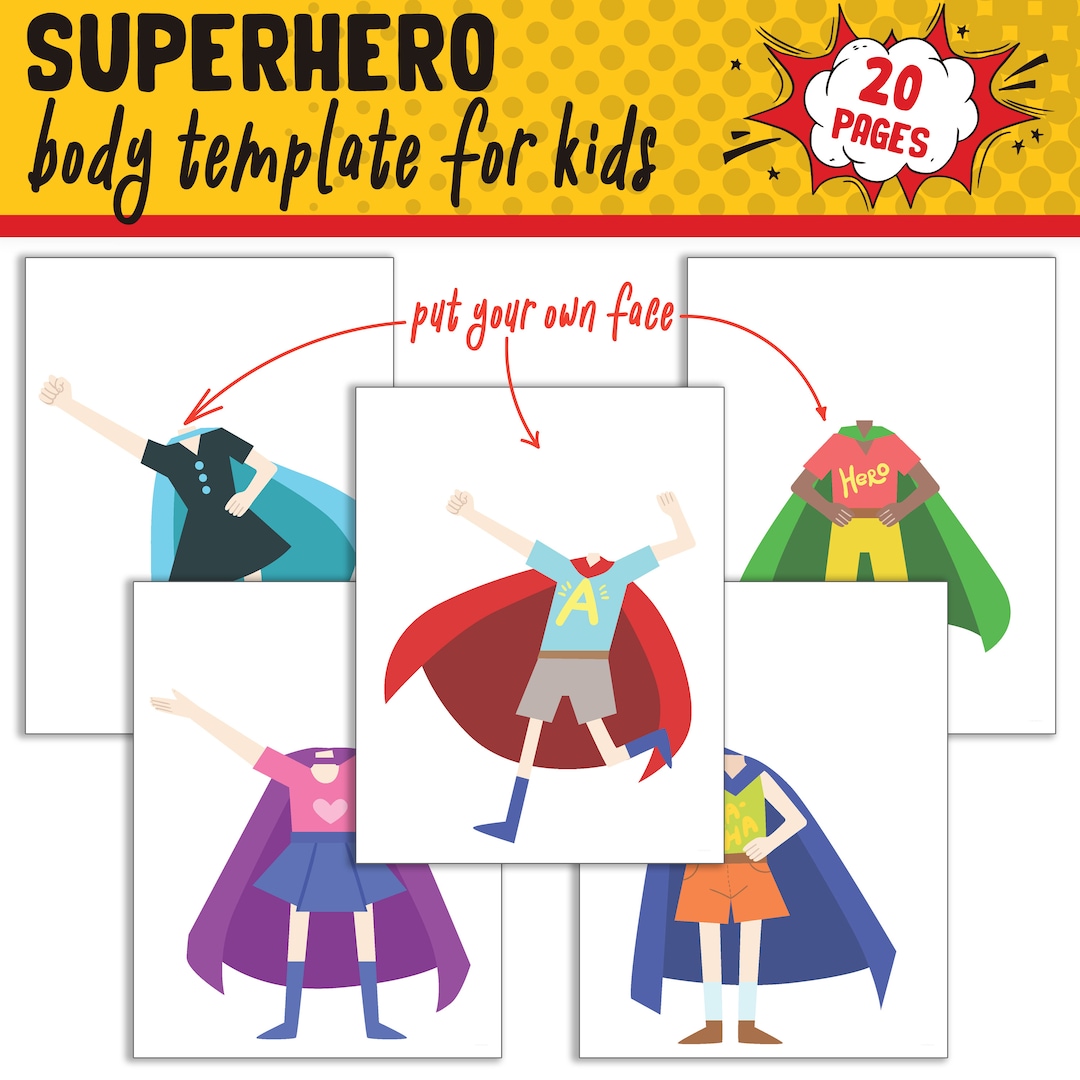 Superhero Body Template Set With Customizable Faces, 20 Pages, PDF ...