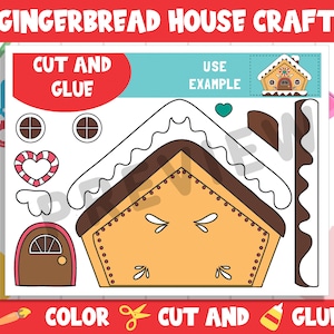 Gingerbread House Craft Activity - Color, Cut, and Glue for Prek to 2nd ...