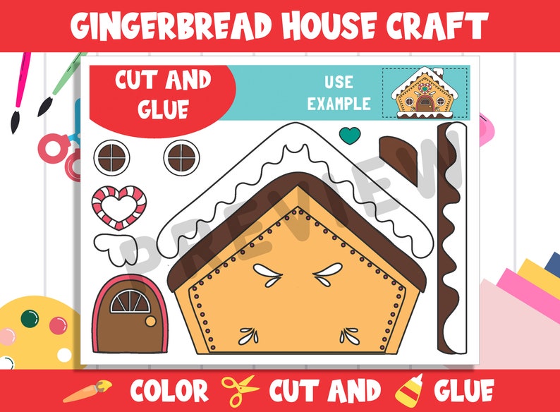 Gingerbread House Craft Activity - Color, Cut, and Glue for Prek to 2nd ...