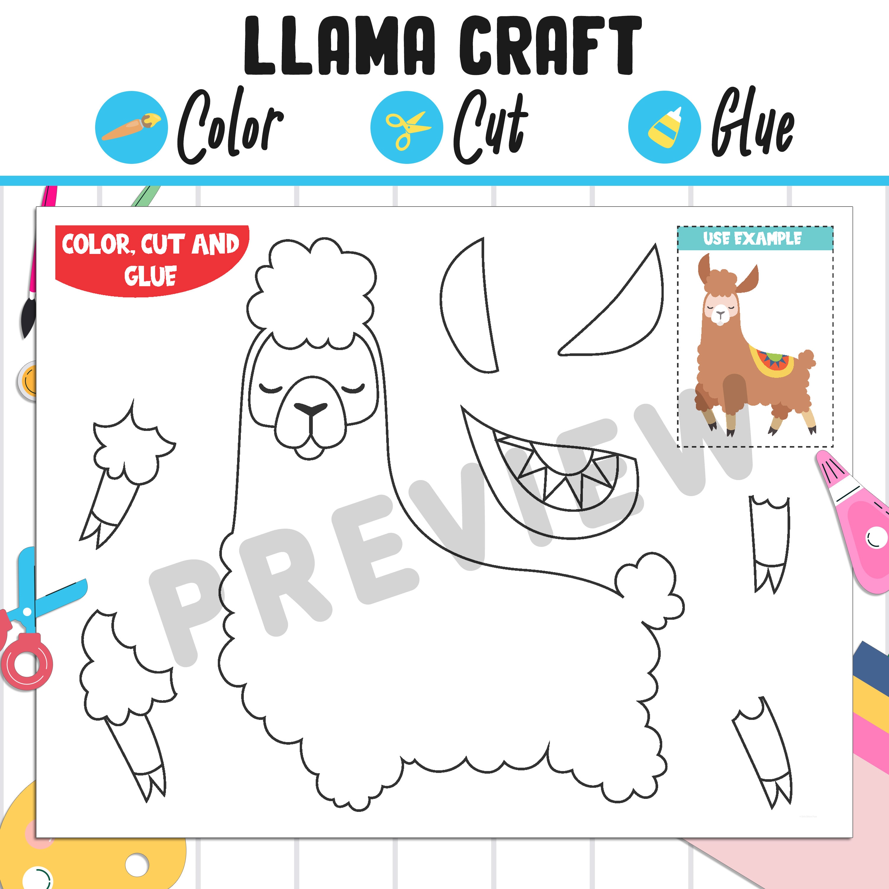 Llama Craft for Kids : Color, Cut, and Glue, a Fun Activity for ...