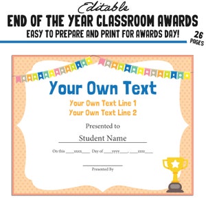 Printable & Editable End of Year Awards Certificates, 26 Pages, PDF ...