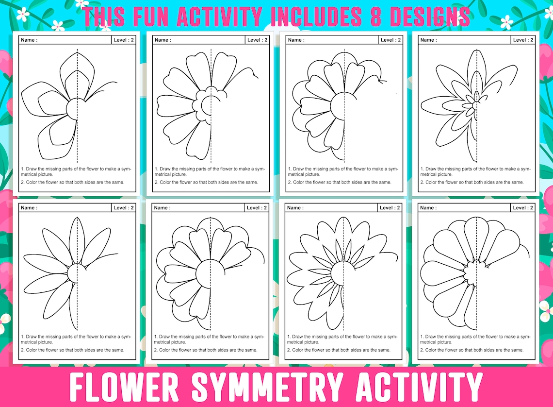 Flower Symmetry Worksheet, Flower Theme Lines of Symmetry Activity, 24 ...