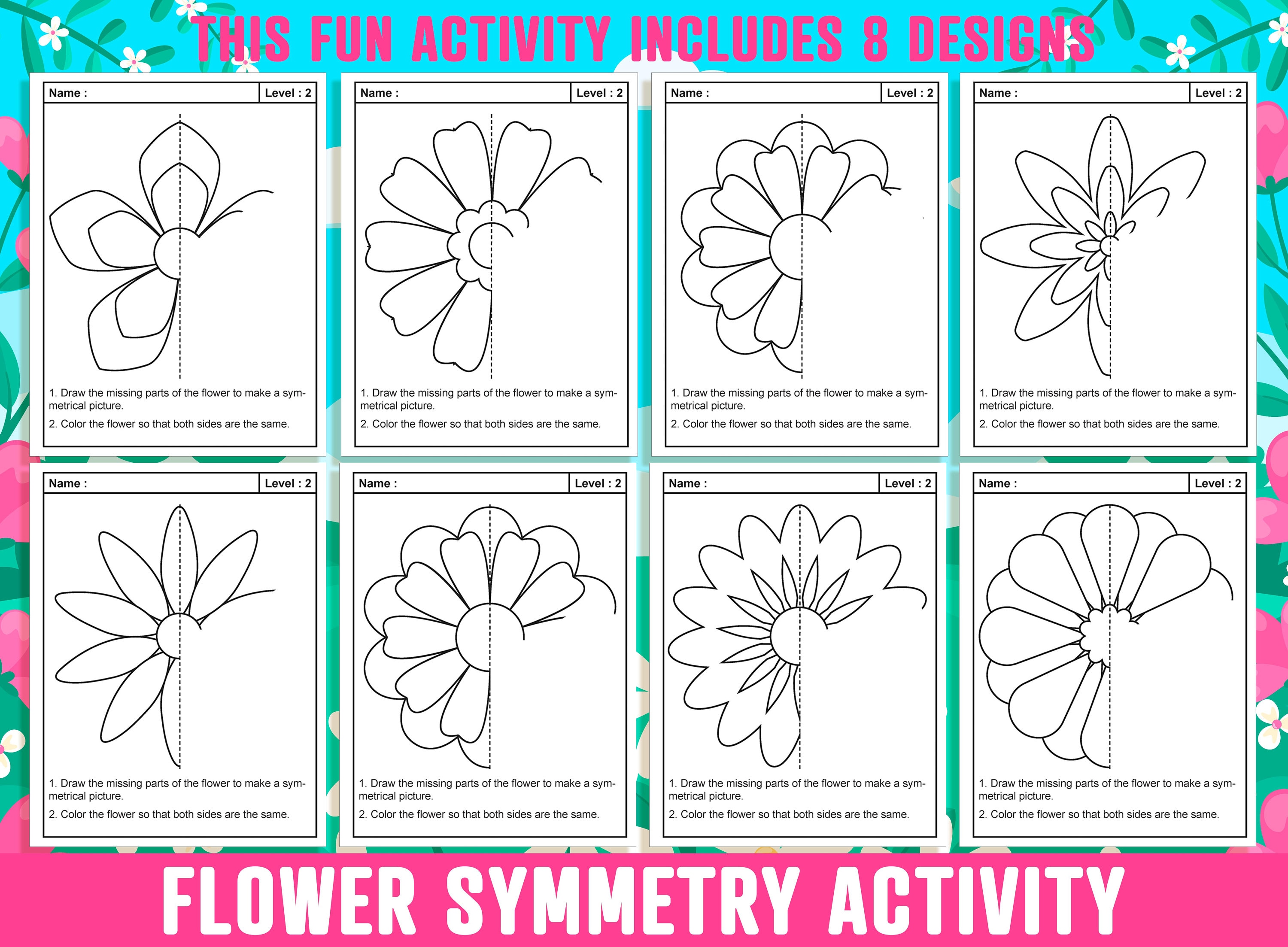 Flower Symmetry Worksheet, Flower Theme Lines of Symmetry Activity, 24 ...