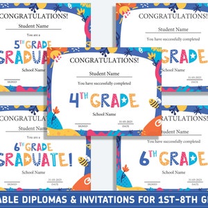 Editable First Grade Certificate, 1st to 8th Grade Diploma, Certificate ...
