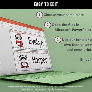 Student Desk Plates, 30 Printable/editable Panda Bear Classroom Name ...