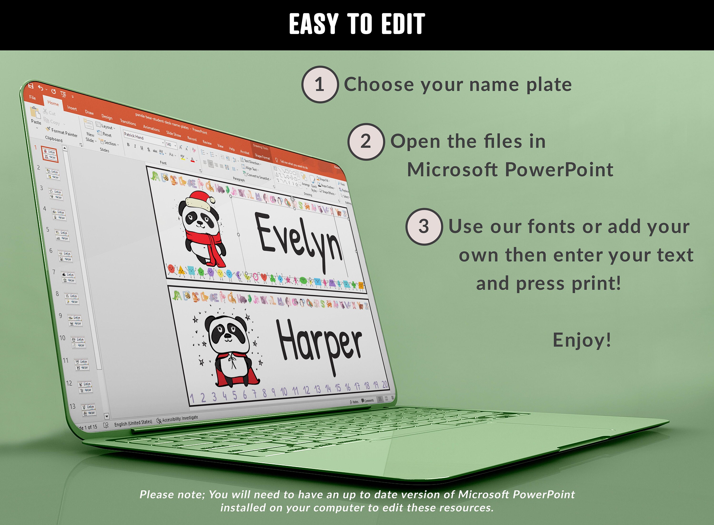 Student Desk Plates, 30 Printable/editable Panda Bear Classroom Name ...