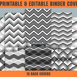 Zig Zag Black and White Binder Cover, 10 Printable/editable Covers ...