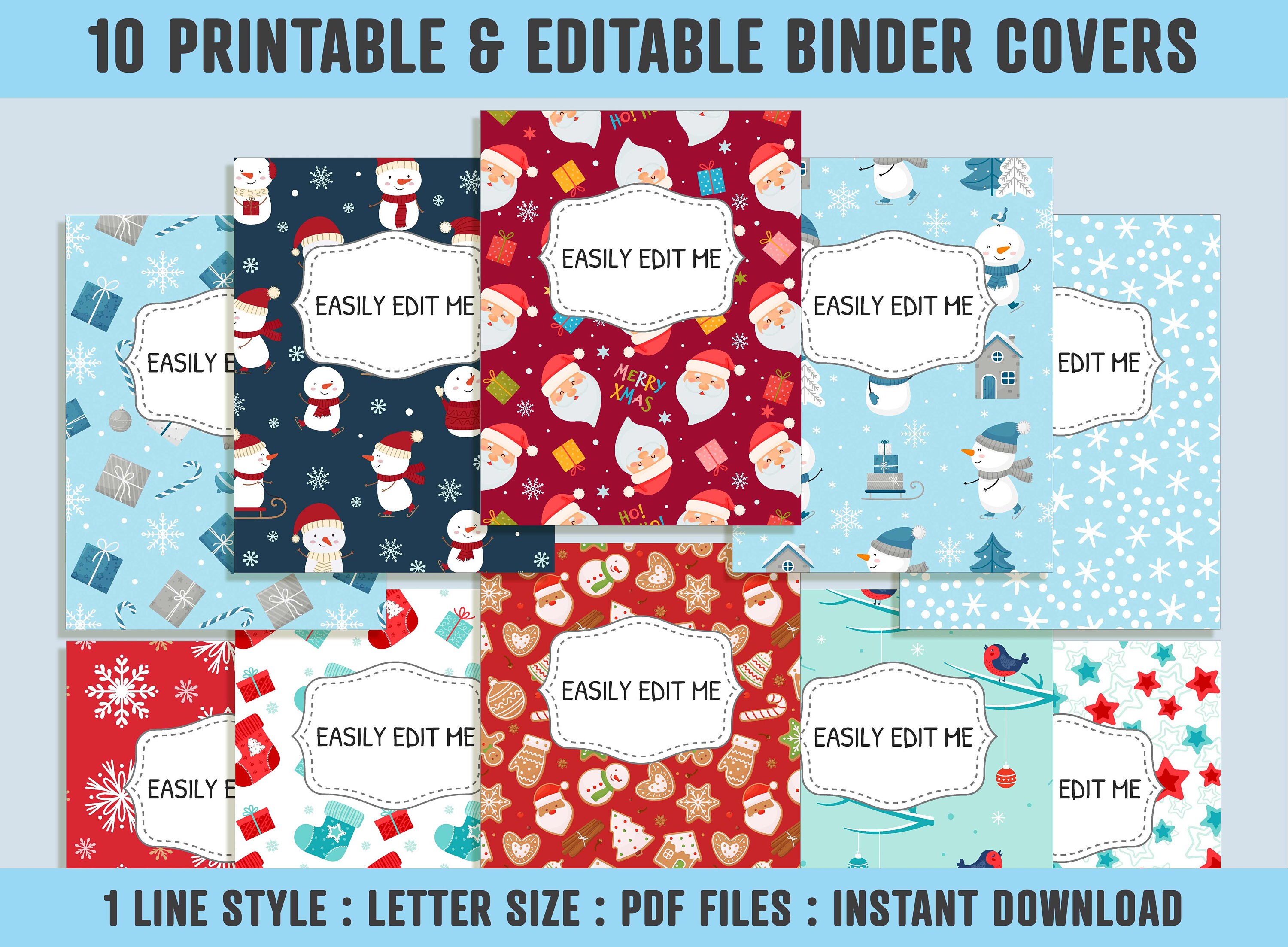 Christmas Gifts Santa Snowmen Candy Binder Cover, 10 Printable/editable ...