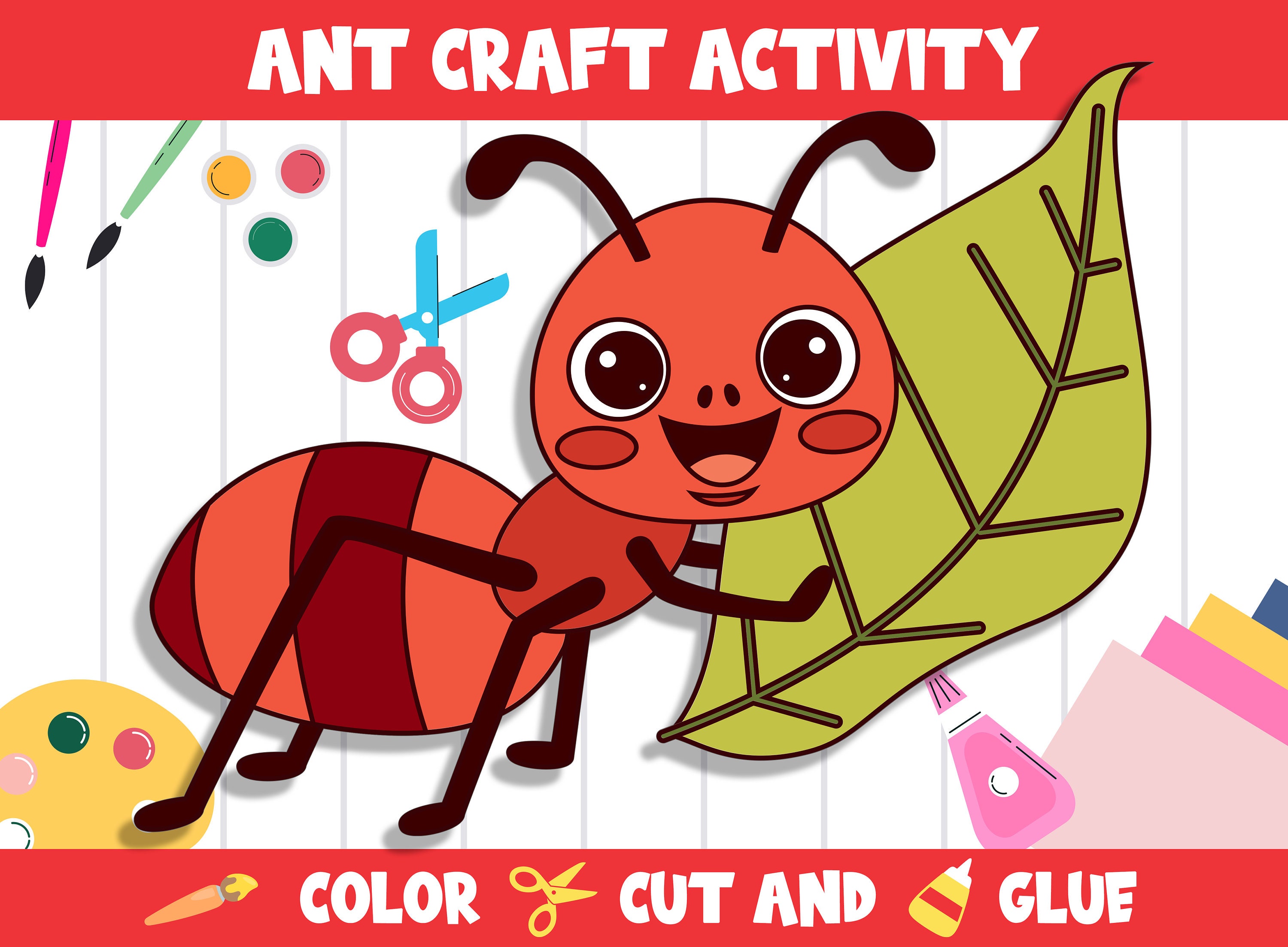 Cute Ant Craft Activity Color, Cut, and Glue for Prek to 2nd Grade, PDF ...