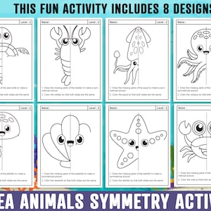 Sea Animals Symmetry Worksheet, Sea Animals Theme Lines of Symmetry ...