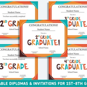Editable 8th Grade Diploma, 1st to 8th Grade Diploma, Certificate of ...
