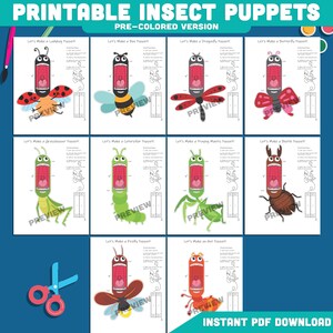 Insect Puppet Templates for Kids: 20-page Craft With Pre-colored ...