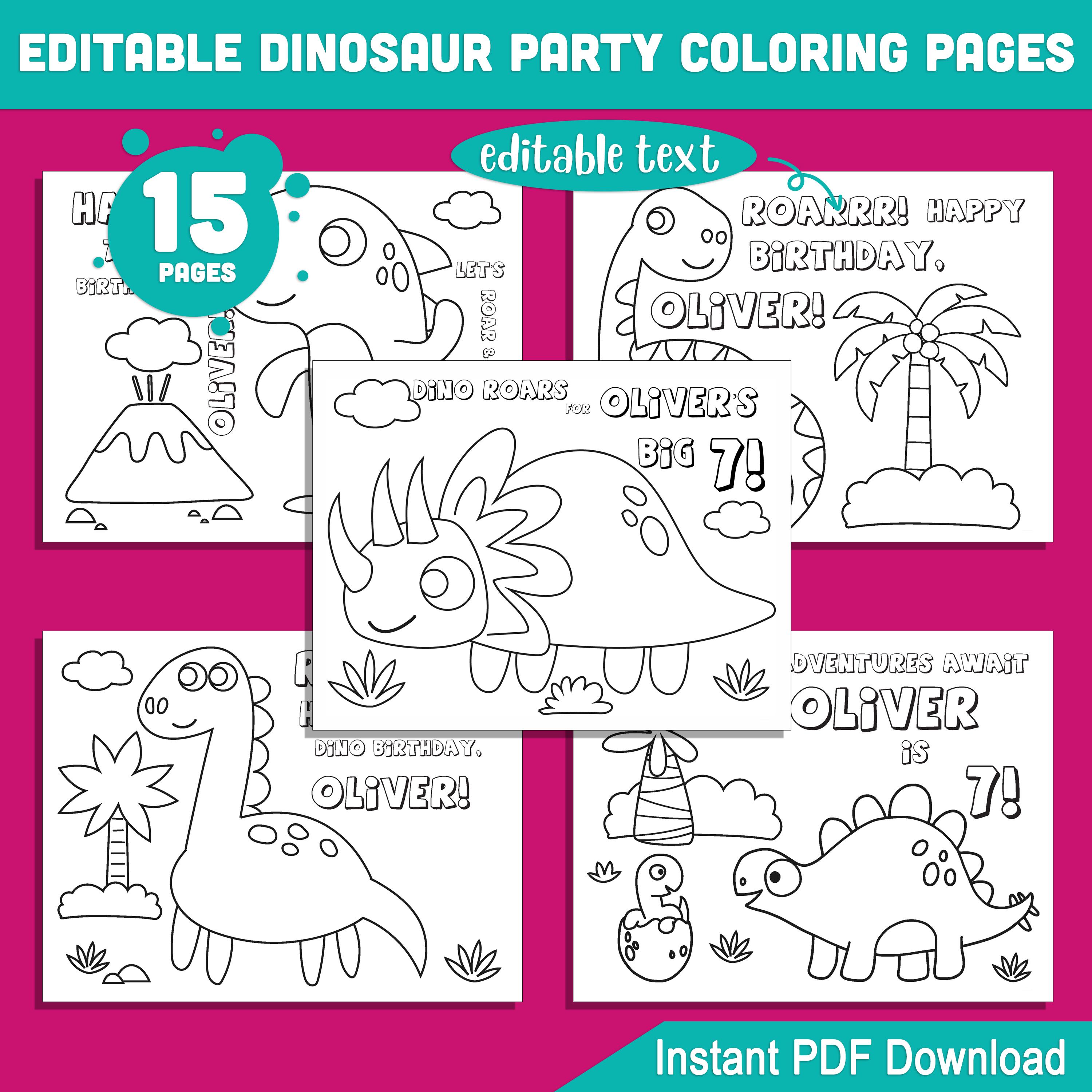 Editable Dinosaur Birthday Coloring Pages: 15 Fun Printable Sheets for ...