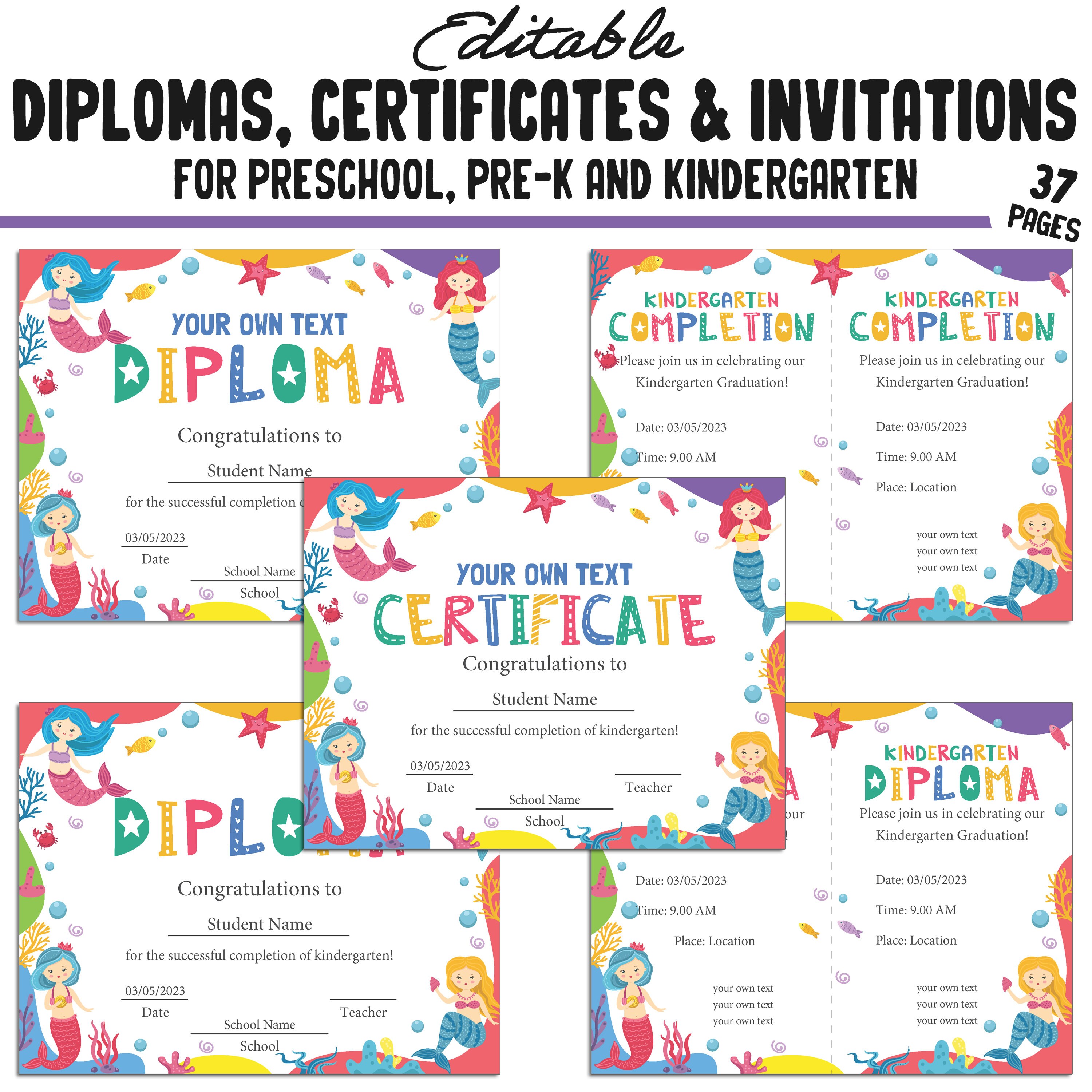 Editable Kindergarten Graduation Invitations, Pre-k and Preschool ...