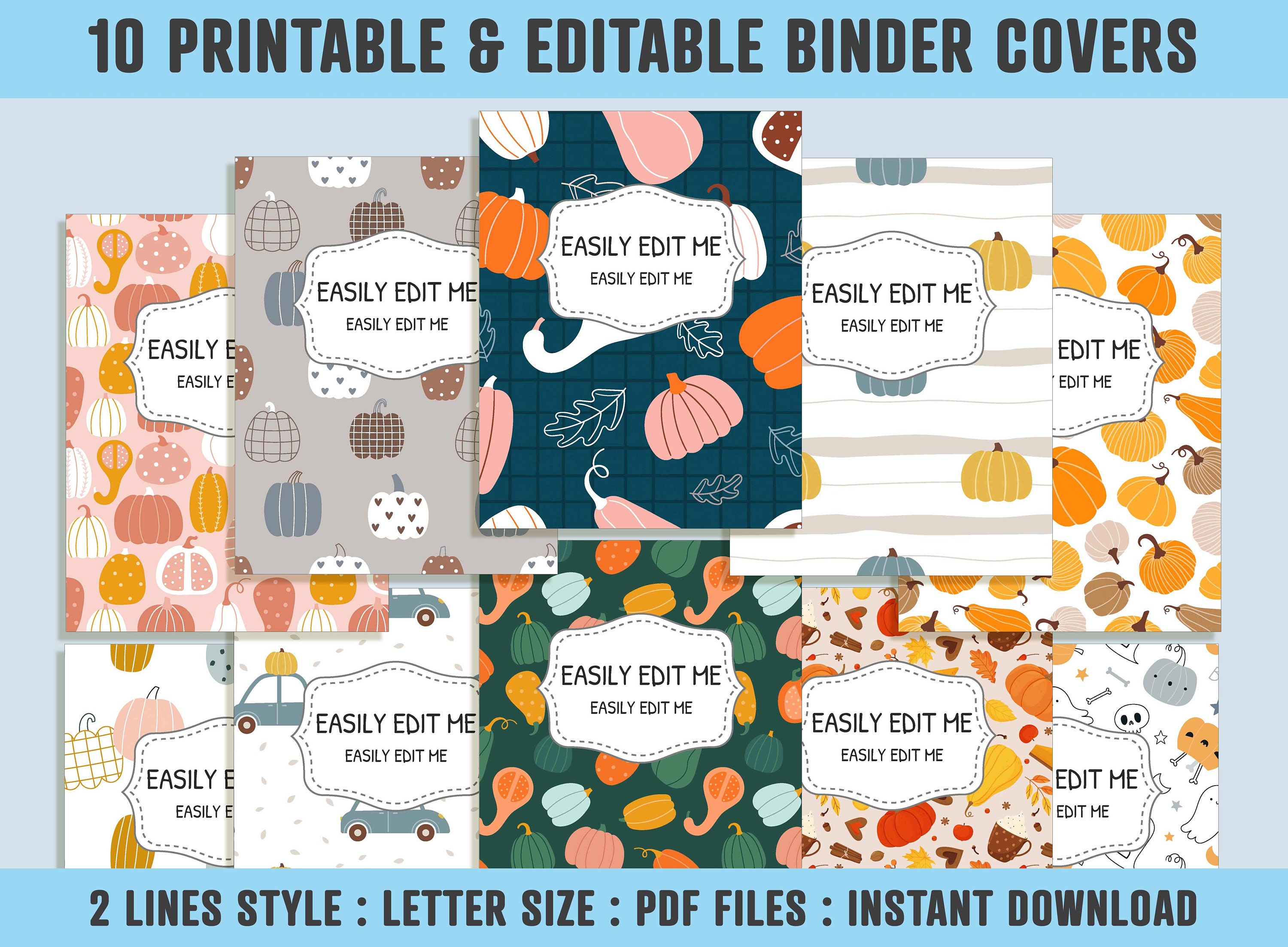 Pumpkins Binder Cover, 10 Printable/editable Binder Coversspines ...