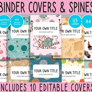 10 Editable Knitting Binder Covers, Includes 1", 1.5", 2" Spines ...