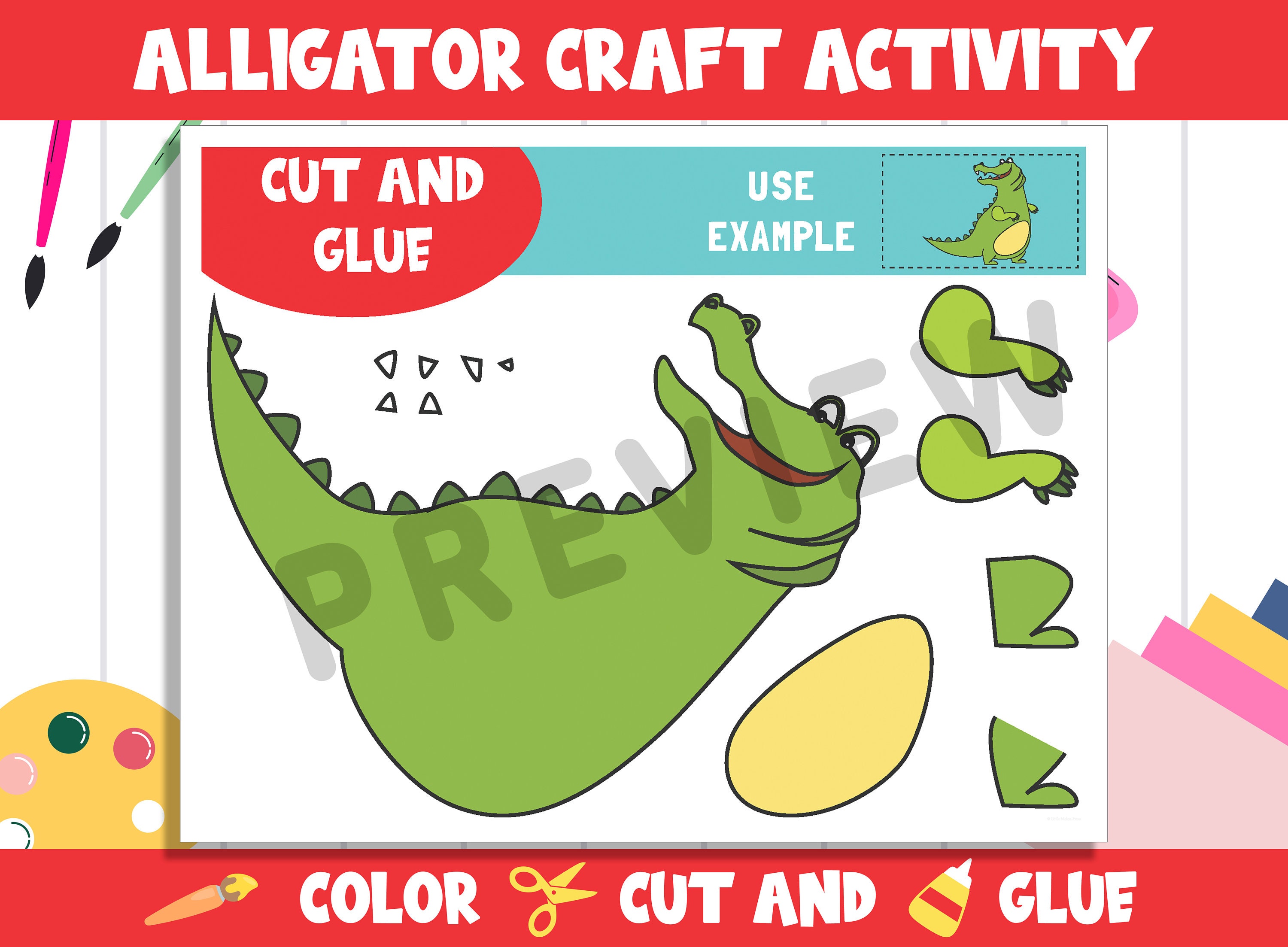 Cute Alligator Craft Activity Color, Cut, and Glue for Prek to 2nd ...