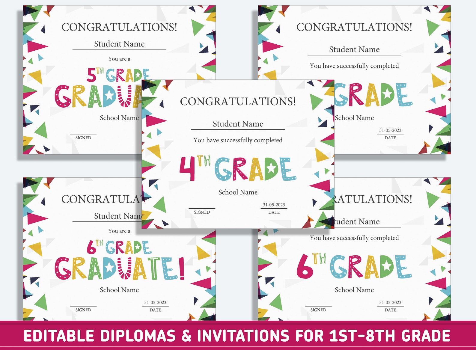 Editable 5th Grade Diploma, 1st to 8th Grade Diploma, Certificate of ...