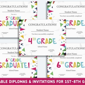Editable 5th Grade Diploma, 1st to 8th Grade Diploma, Certificate of ...