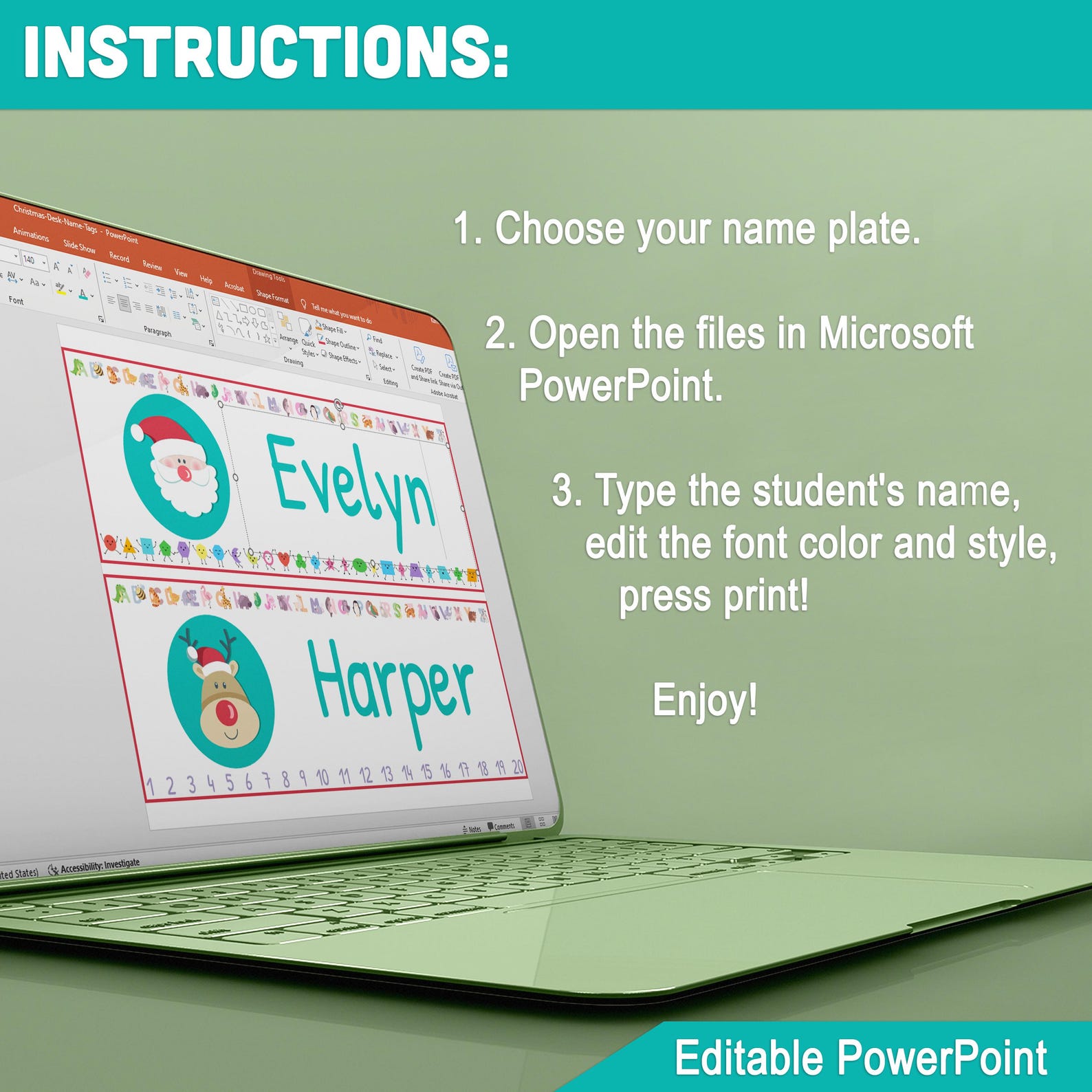 Editable Christmas Desk Name Tags for Students: 30 Festive Designs With ...