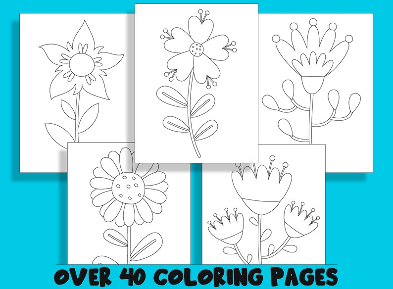 Flowers Leaves Coloring Book 40 Printable Coloring Pages for - Etsy