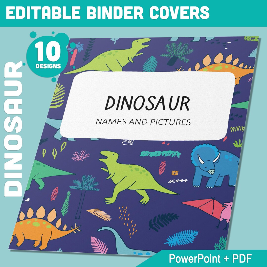 10 Editable Cute Dinosaur Binder Covers, Includes 1", 1.5", 2" Spines ...