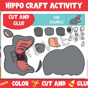 Cute Hippo Craft Activity - Color, Cut, and Glue for Prek to 2nd Grade ...