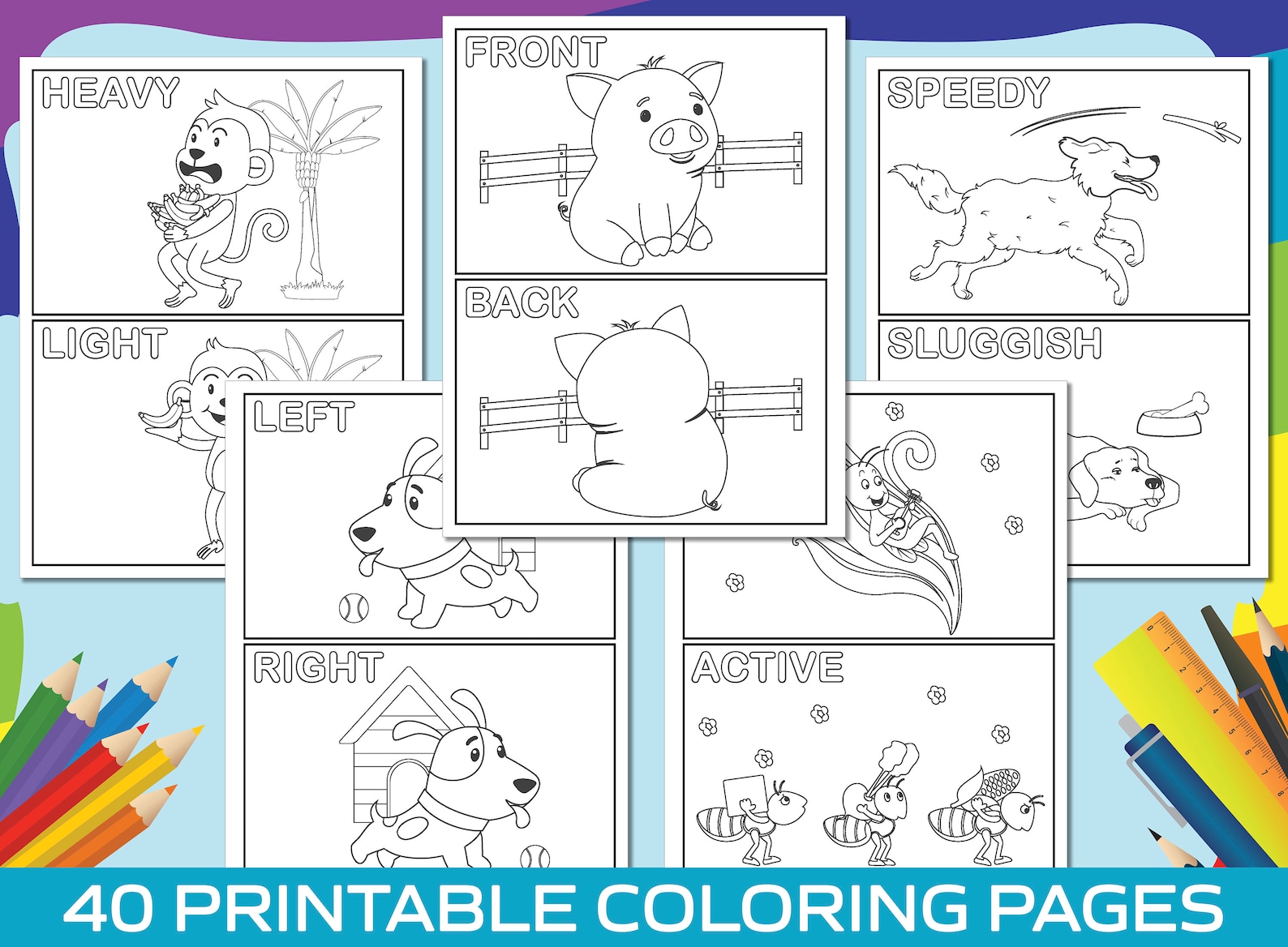 Opposite Coloring Pages, 40 Printable Animal Opposite Coloring Pages ...