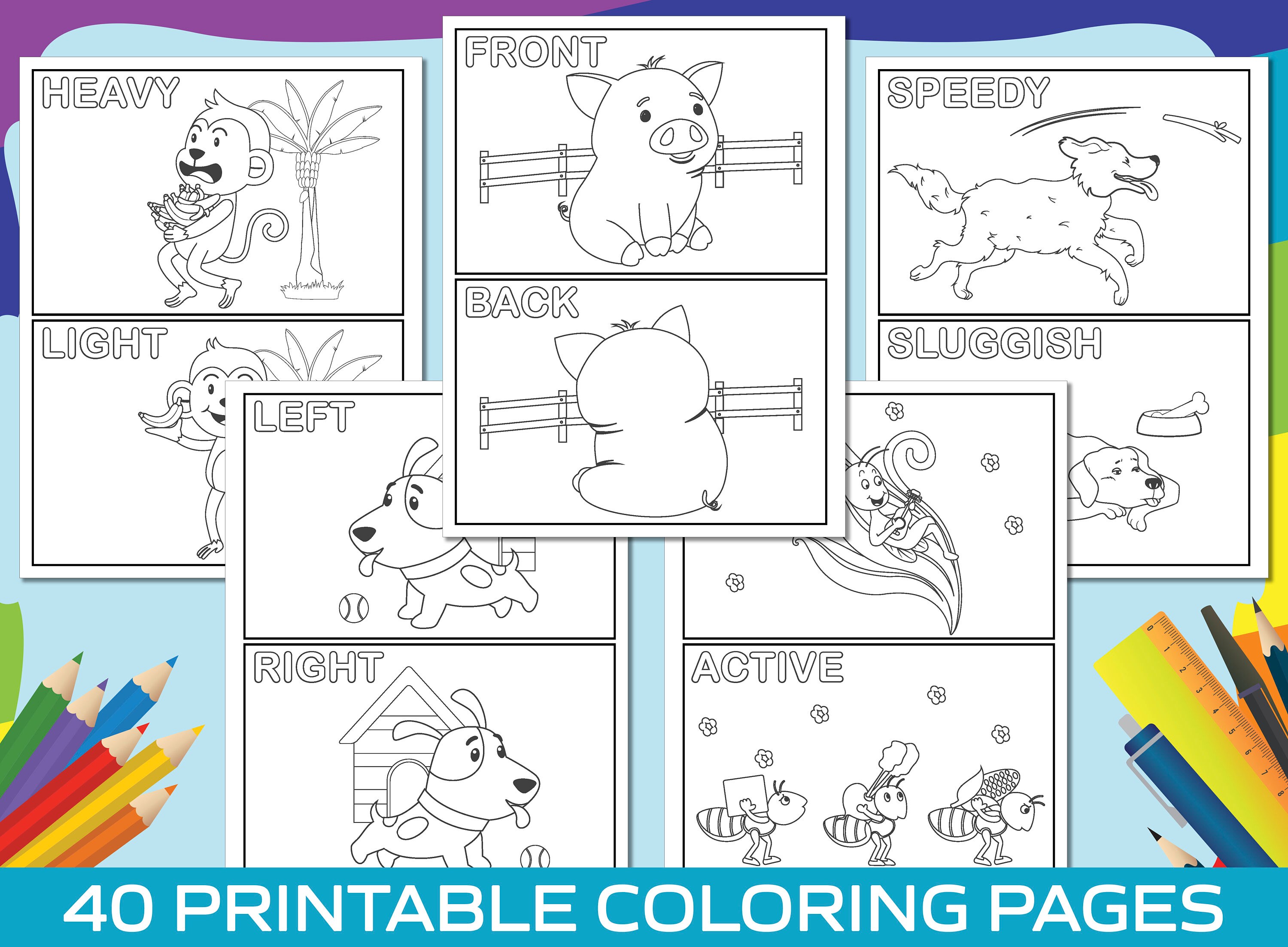 Opposite Coloring Pages, 40 Printable Animal Opposite Coloring Pages ...