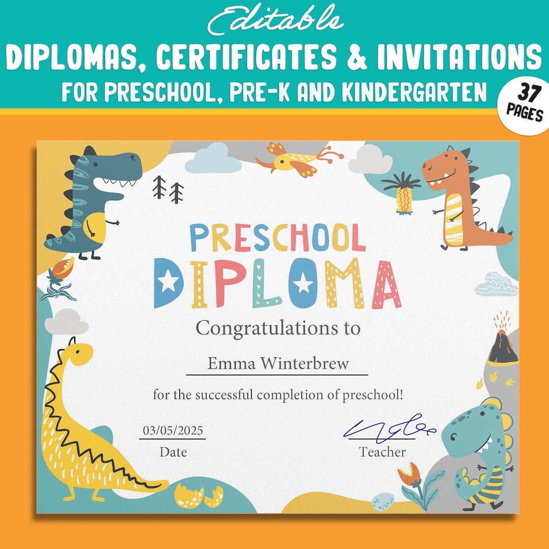 Editable Preschool Diplomas, Certificates, and Graduation Invitations ...