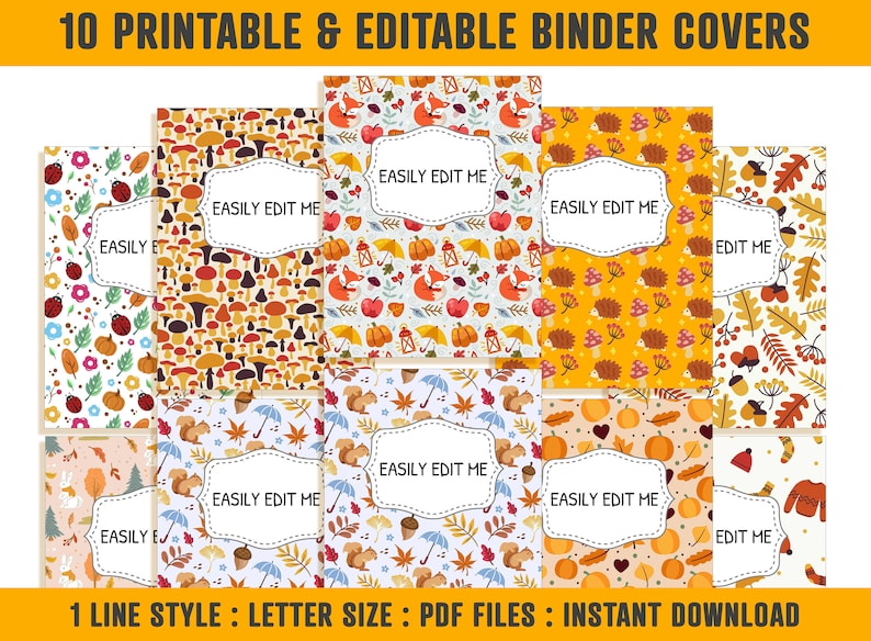 Fall Planner Covers, 10 Editable Binder Covers and Spines, Binder Cover ...