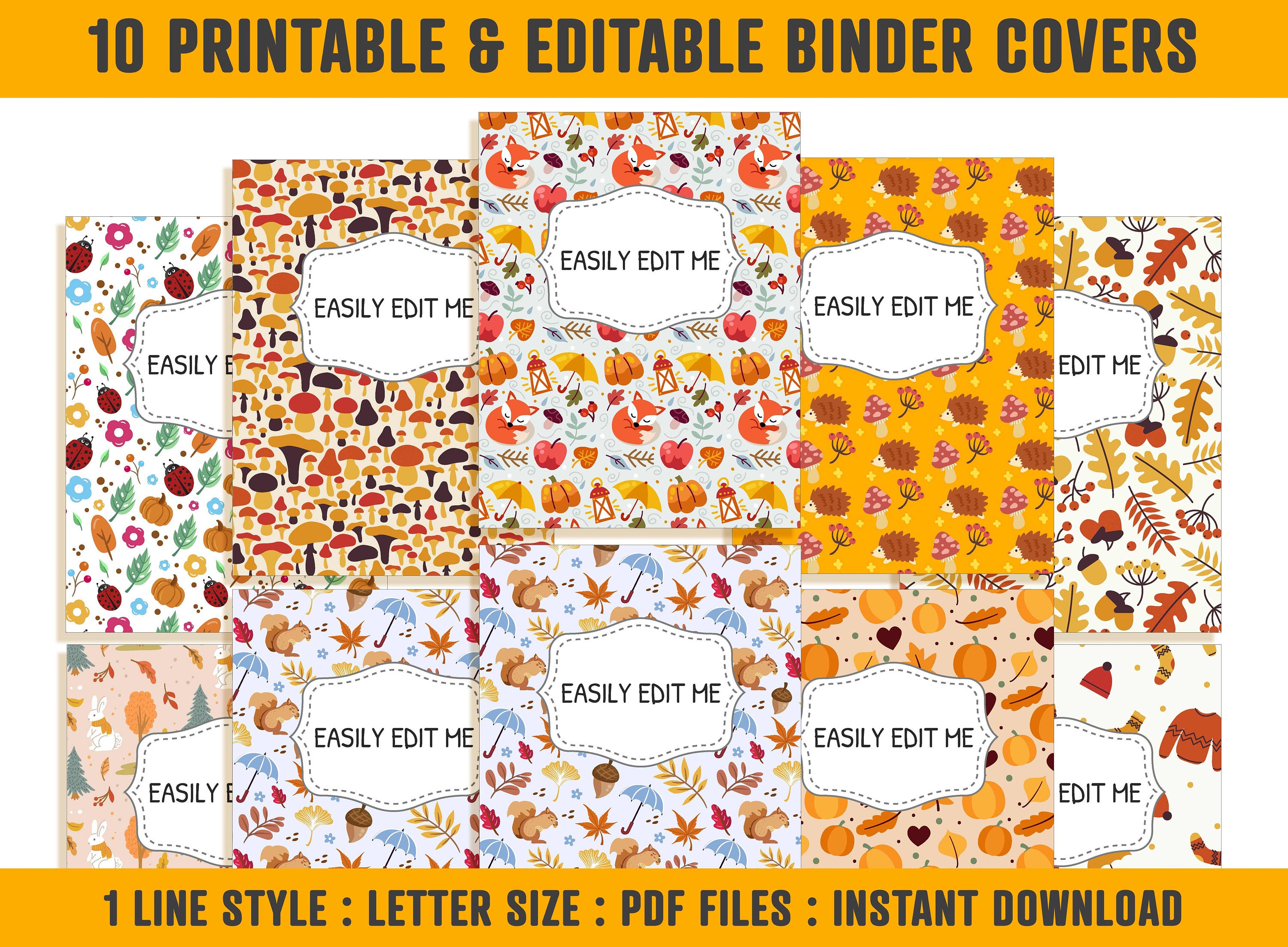 Fall Planner Covers, 10 Editable Binder Covers and Spines, Binder Cover ...