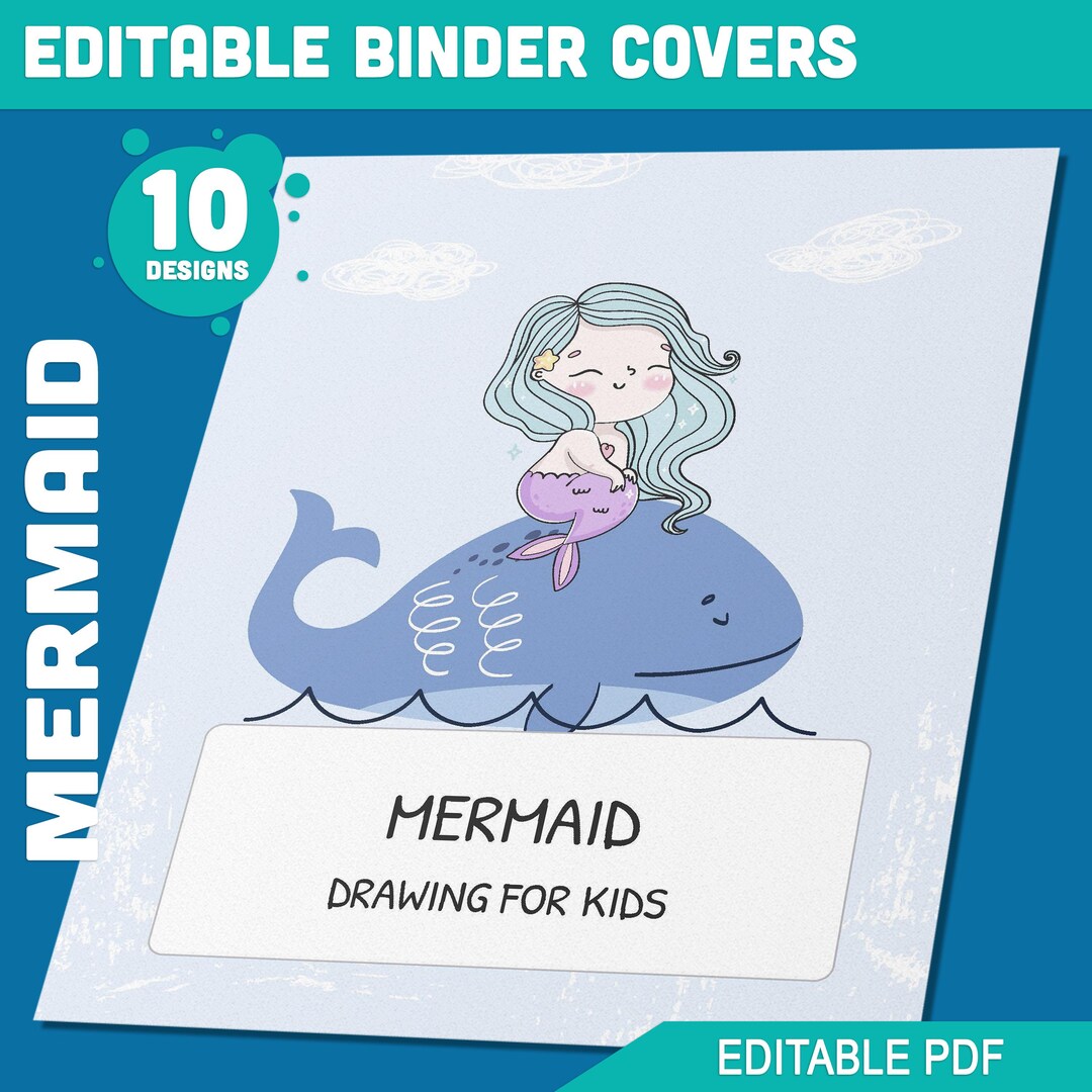 Mermaid Binder Cover, 10 Printable & Editable Covers+spines, Binder ...