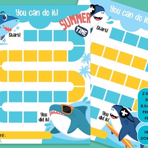 Printable Cool Shark Summer Reward Chart for Kids: Fun Summer Theme, 2 ...