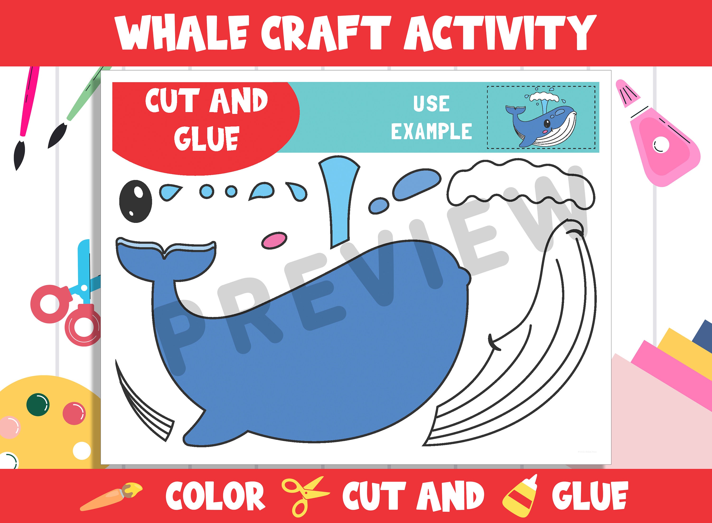 Cute Whale Craft Activity Color, Cut, and Glue for Prek to 2nd Grade ...