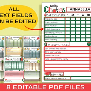 Chore Chart for Kids Fruit, Printable/editable Chore Chart for Kids ...